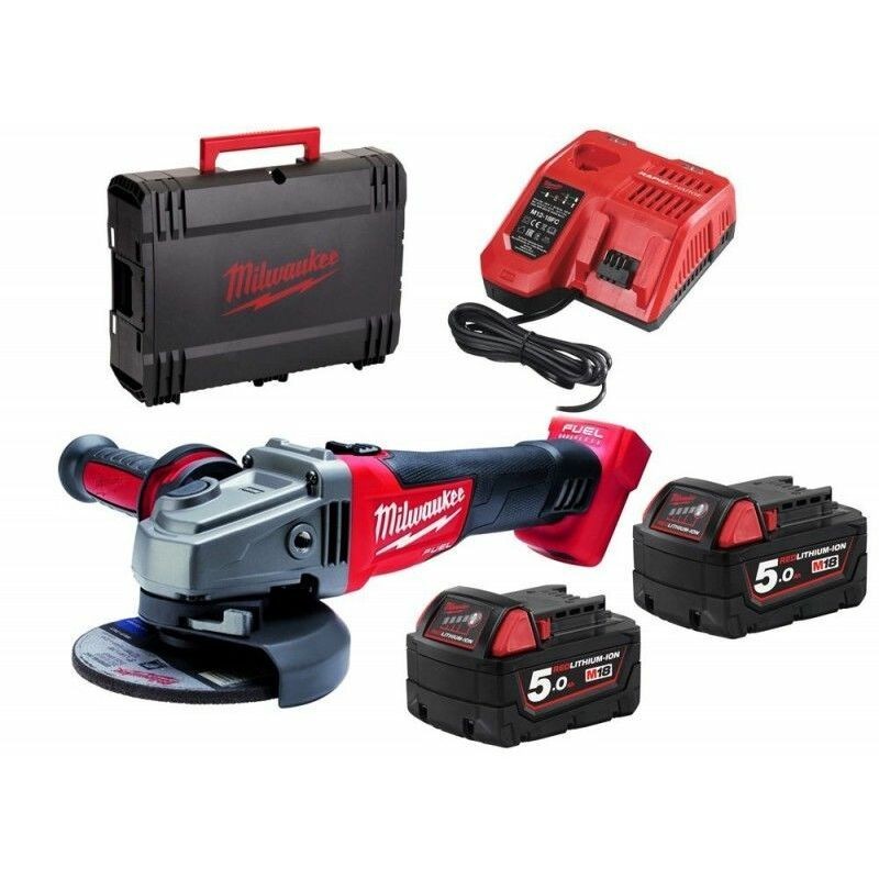 Meuleuse d'Angle 18V / 125mm + 2 batteries 18V 5Ah, chargeur, en HD Box - Milwaukee - M18 ...